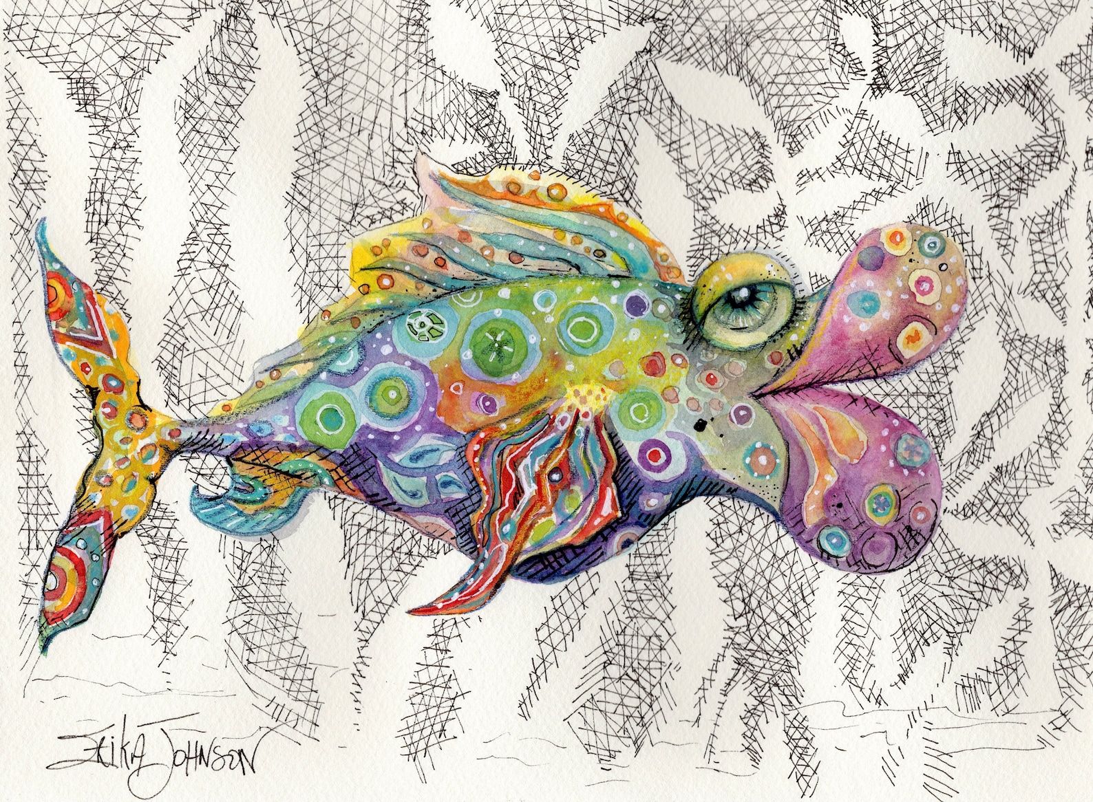 Tropical Fish Original Watercolor Painting in Bright Colors Erika ...