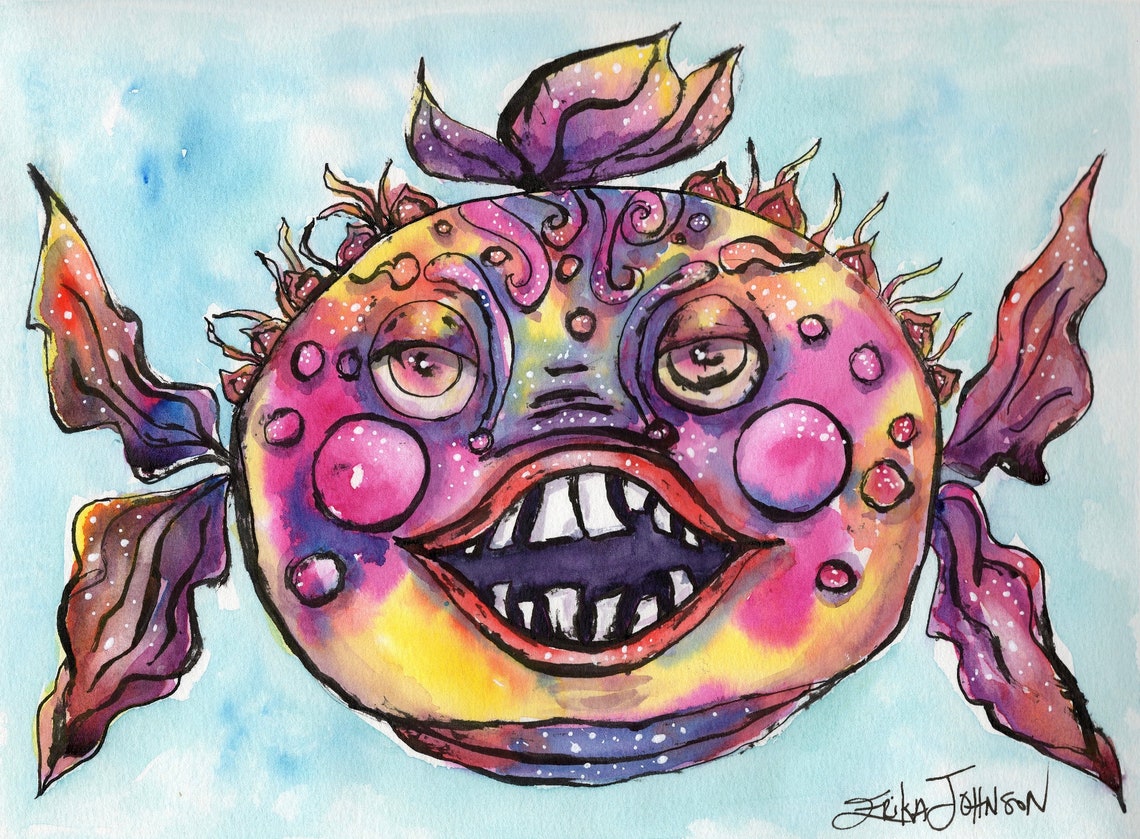 Colorful Fish Art Painting-puffer Fish Picture-tropical Fish - Etsy