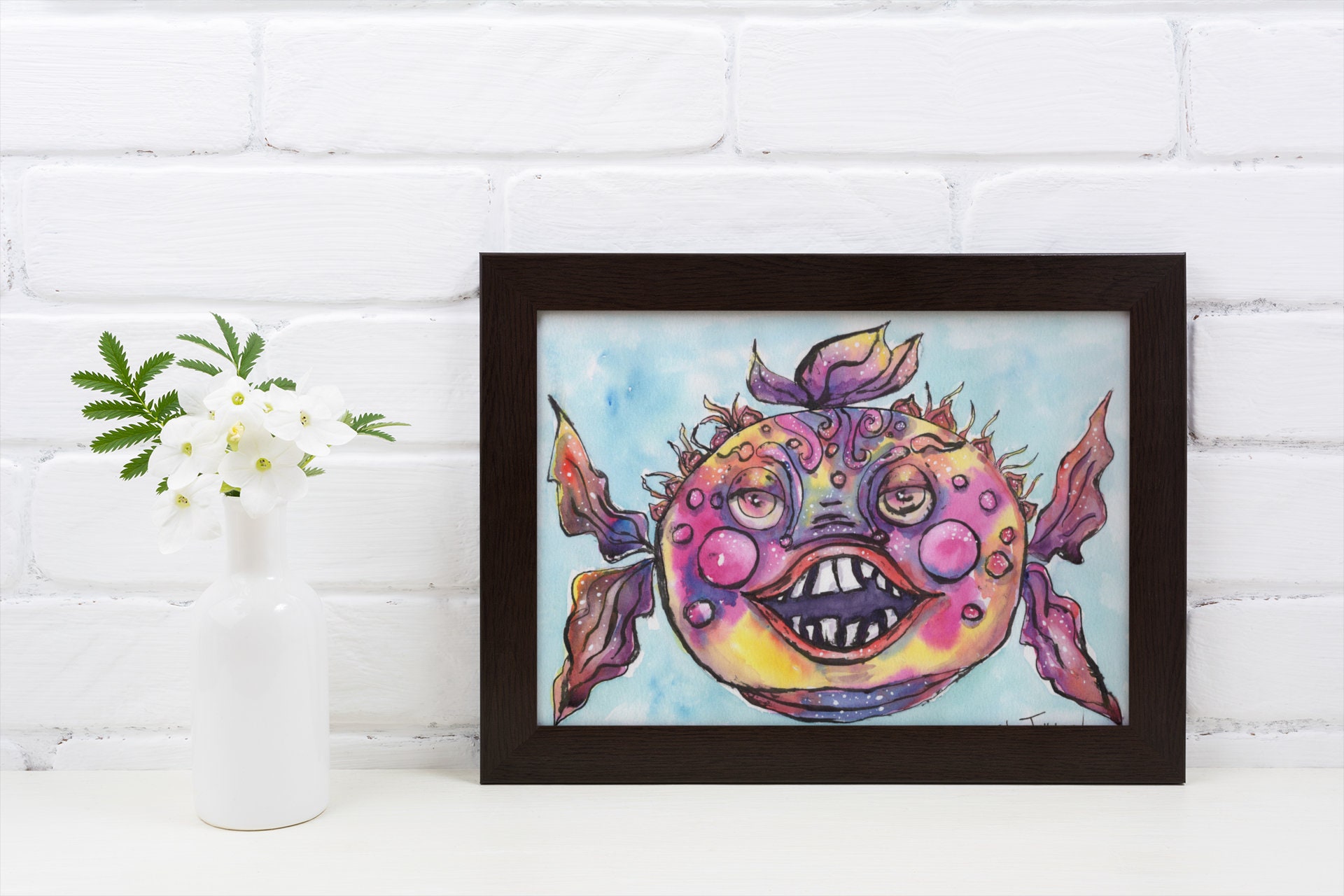 Colorful Fish Art Painting-puffer Fish Picture-tropical Fish - Etsy