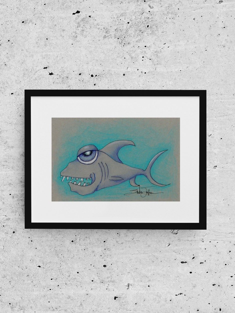 Original Shark Colored Pencil Drawing Illustration by Erika | Etsy