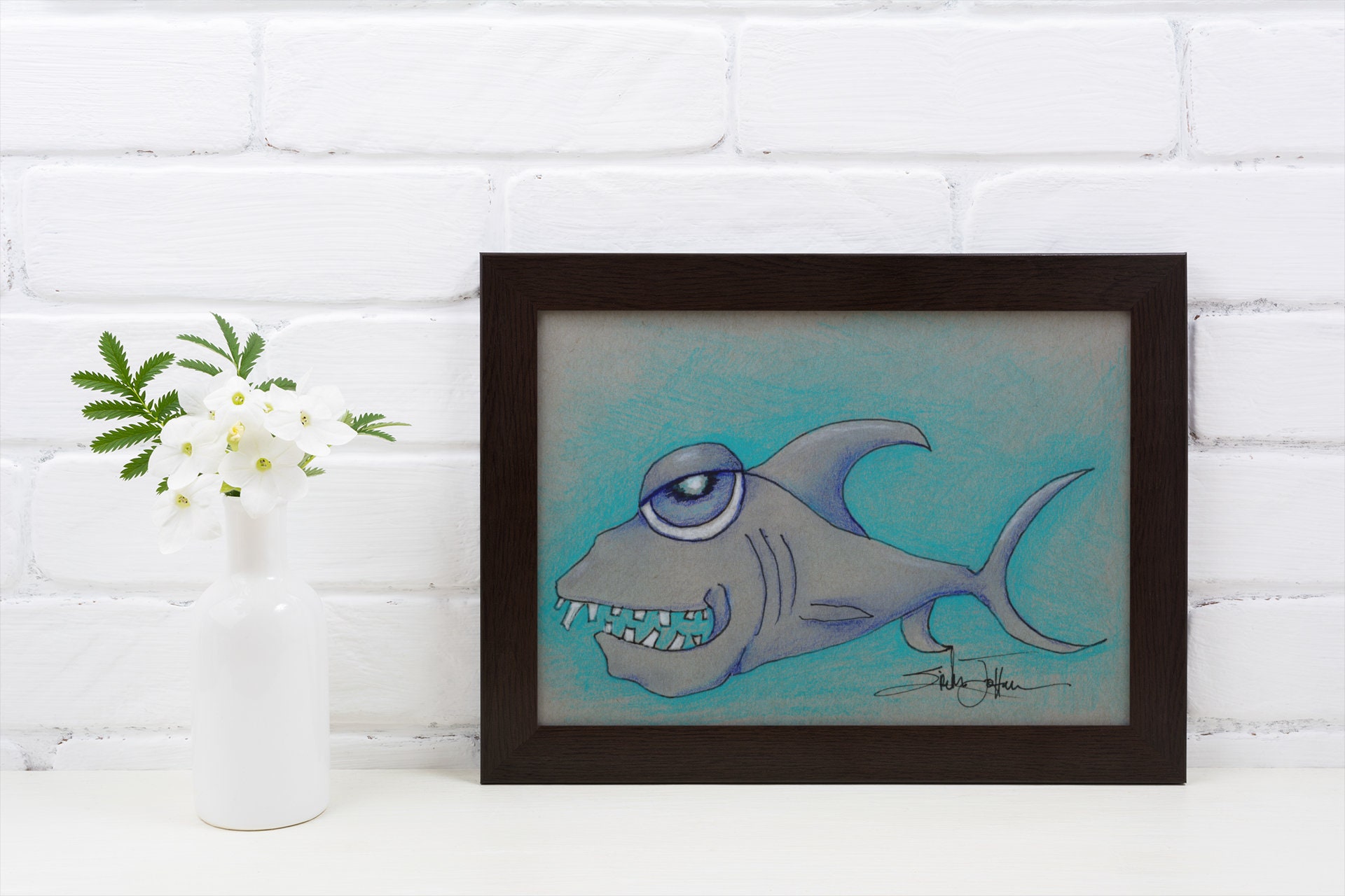 Original Shark Colored Pencil Drawing Illustration by Erika | Etsy