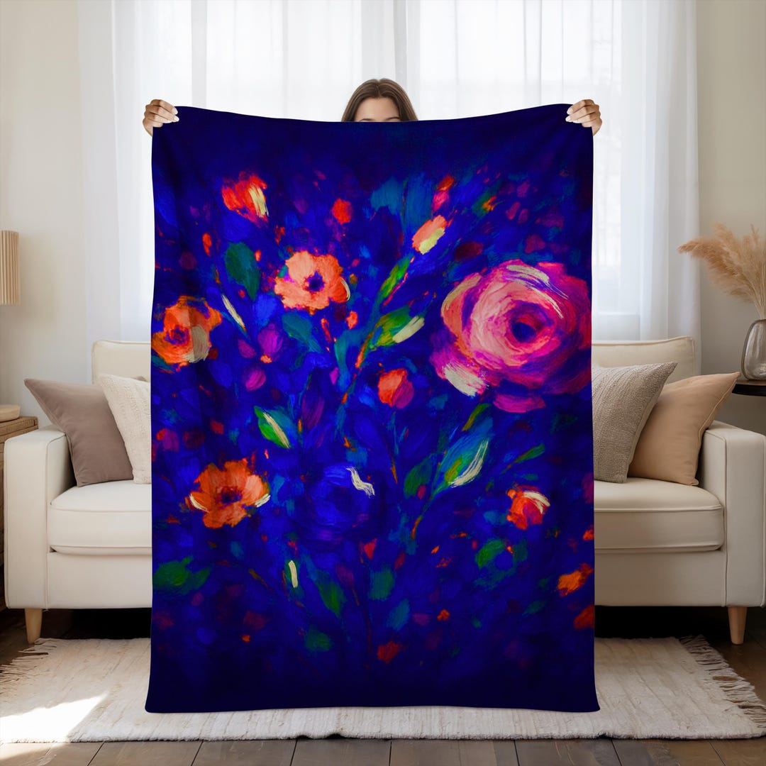 Jewel Ethereal Bloom Floral Blanket, Velveteen Plush Throw With Vibrant ...