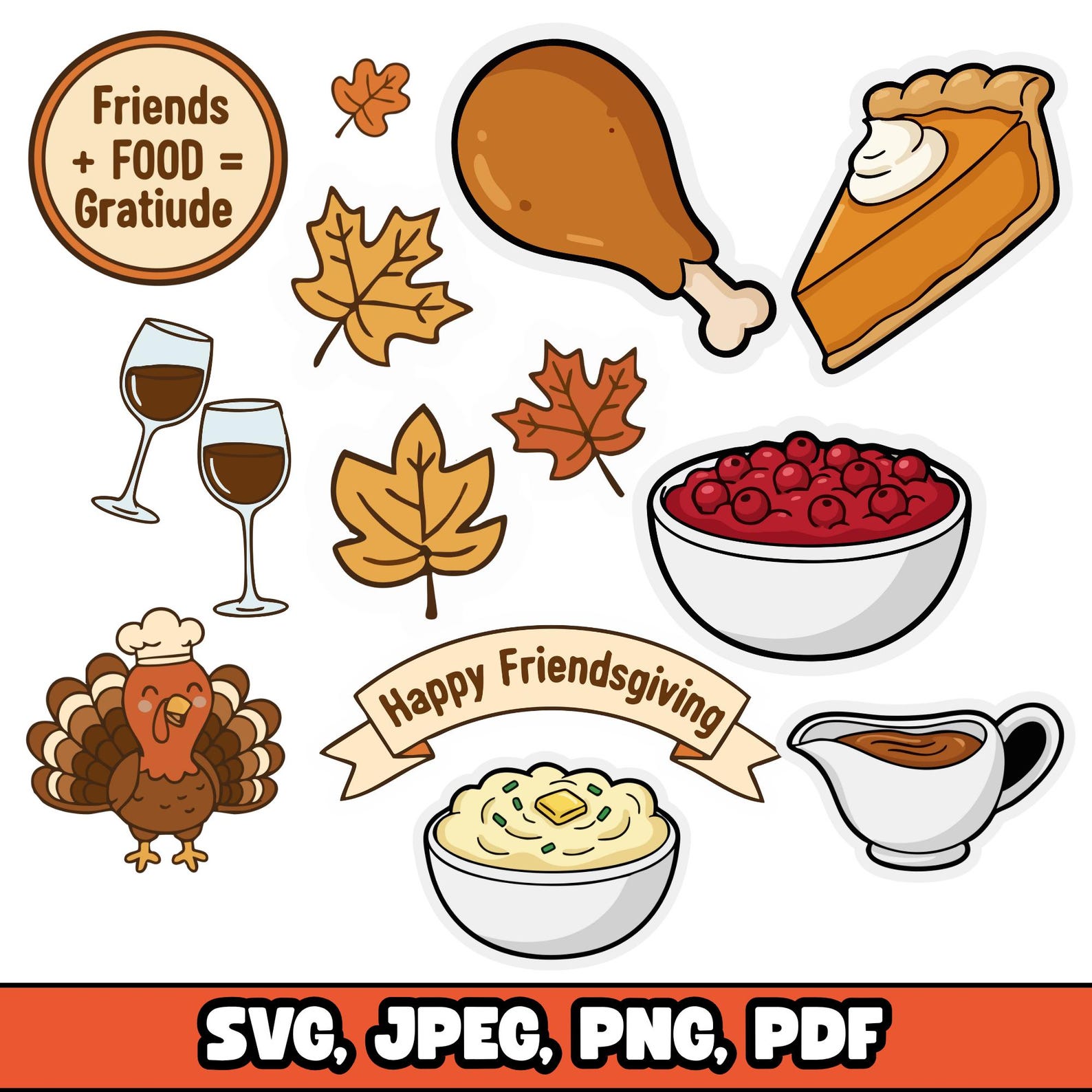 Friendsgiving Clipart PNG Bundle, Thanksgiving Dinner Graphics (svg ...