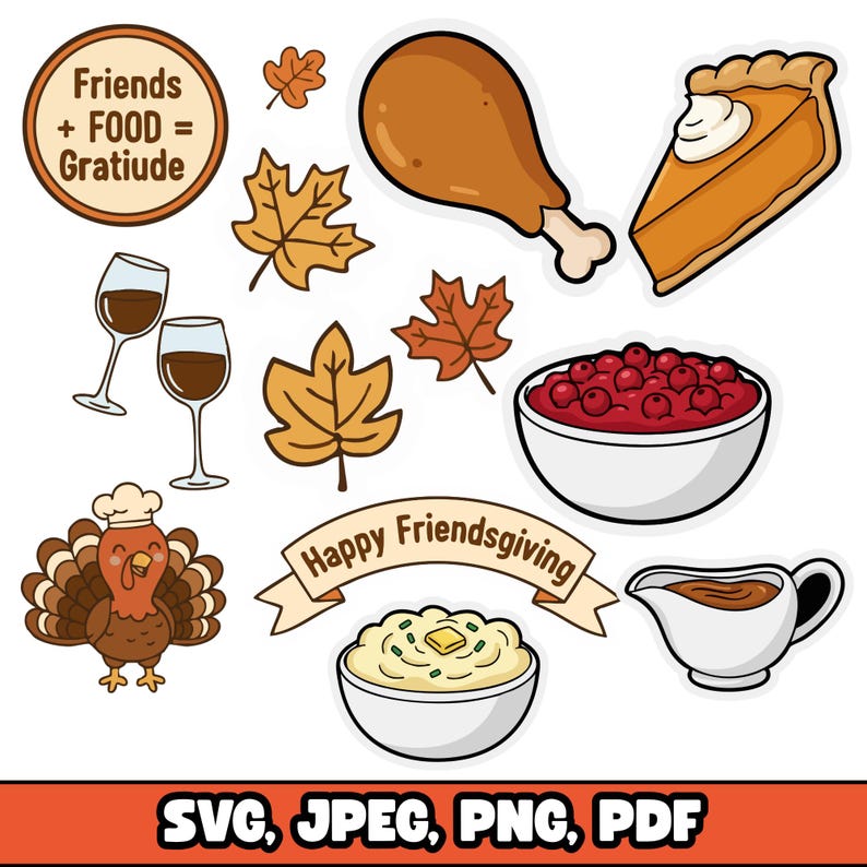 Friendsgiving Clipart PNG Bundle, Thanksgiving Dinner Graphics (svg ...