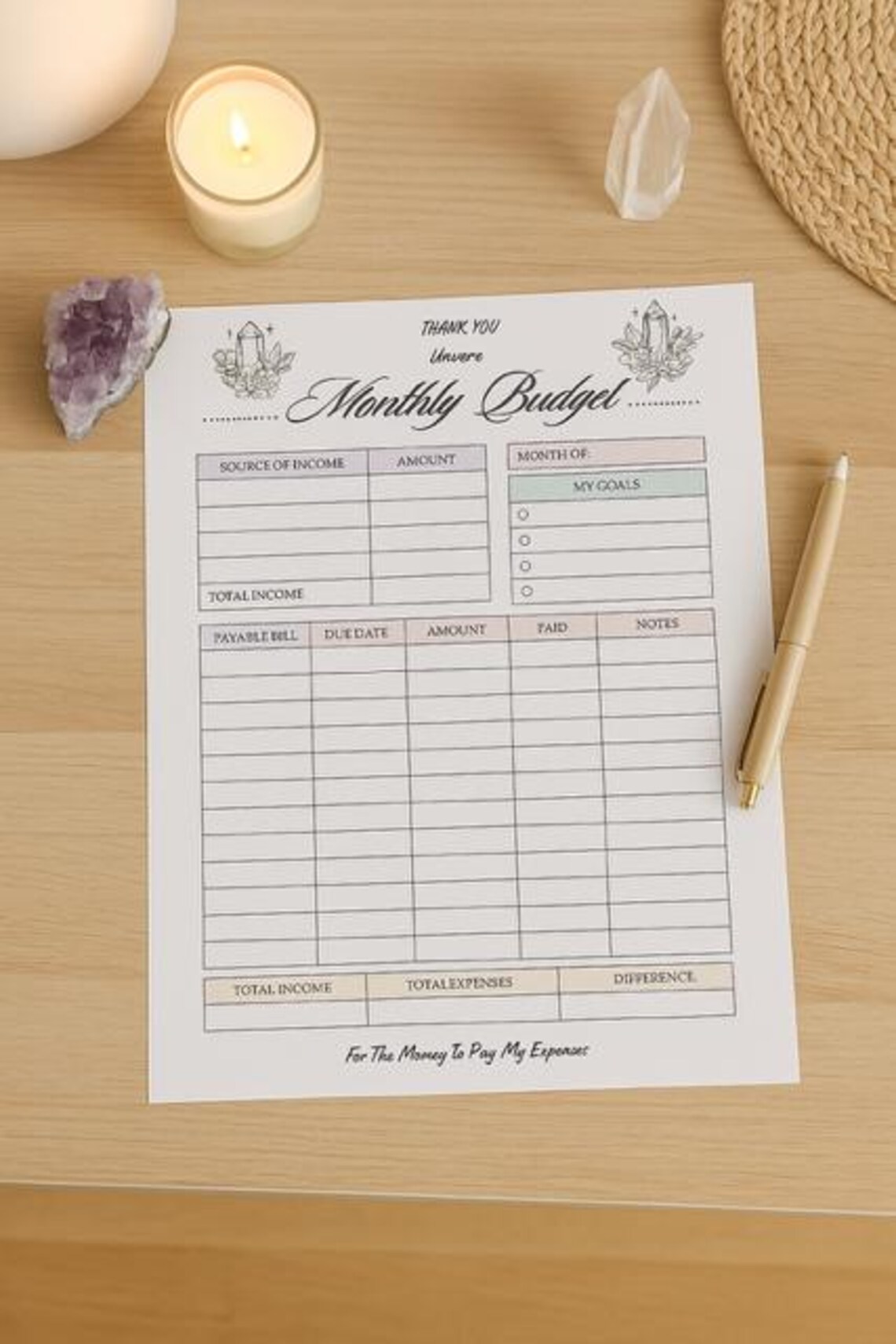 Monthly Budget Planner | Crystal Aesthetic Budget Sheet | Income ...