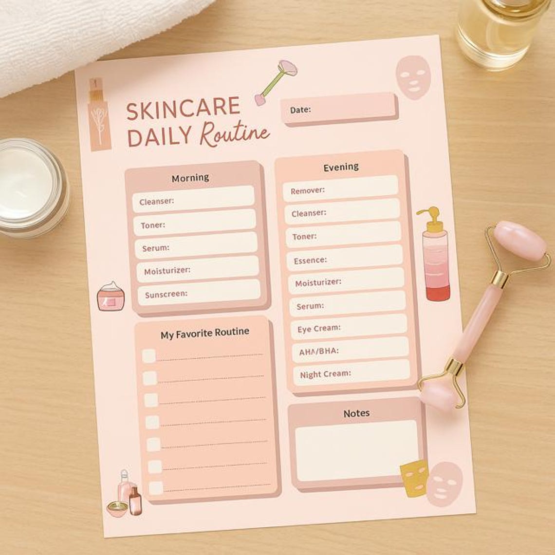 Skincare Daily Routine Tracker | Morning & Evening Routine Planner ...
