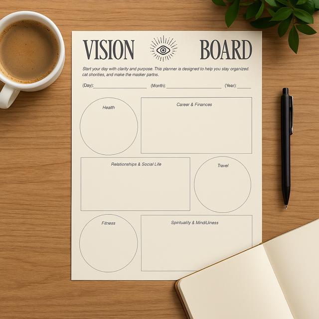 Printable Vision Board Planner Goal Setting Worksheet Mindfulness Life ...