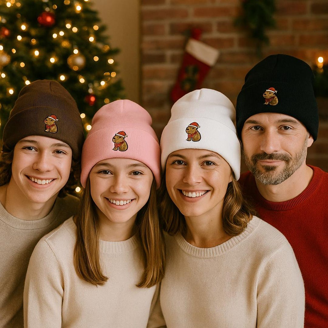 Embroidered Capybara Santa Hat Beanie | Holiday Knit - Etsy
