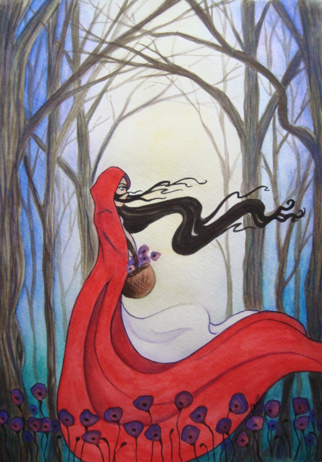 Little Red Riding Hood Fairytale Art Girl's Room Fantasy Watercolor ...