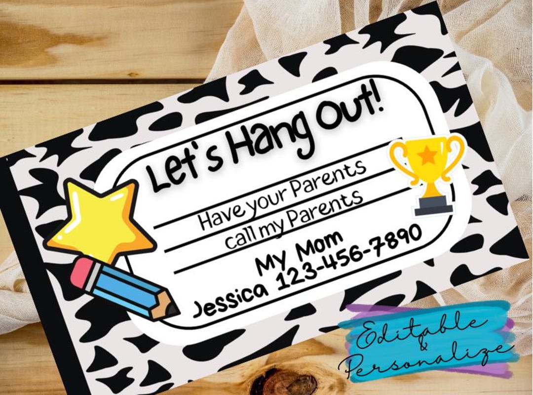 Editable Kids Playdate Contact Card: Canva Template (printable) - Etsy