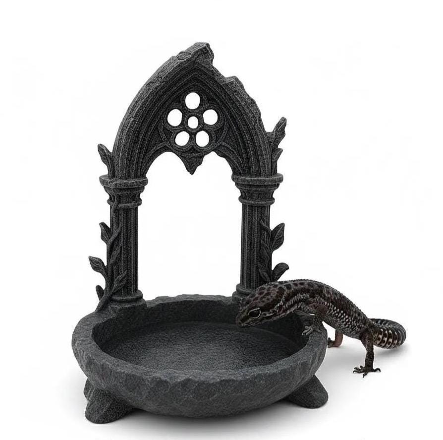 Gothic Arch Reptile Water Feeder Bowl | Cathedral Shrine Decor for ...
