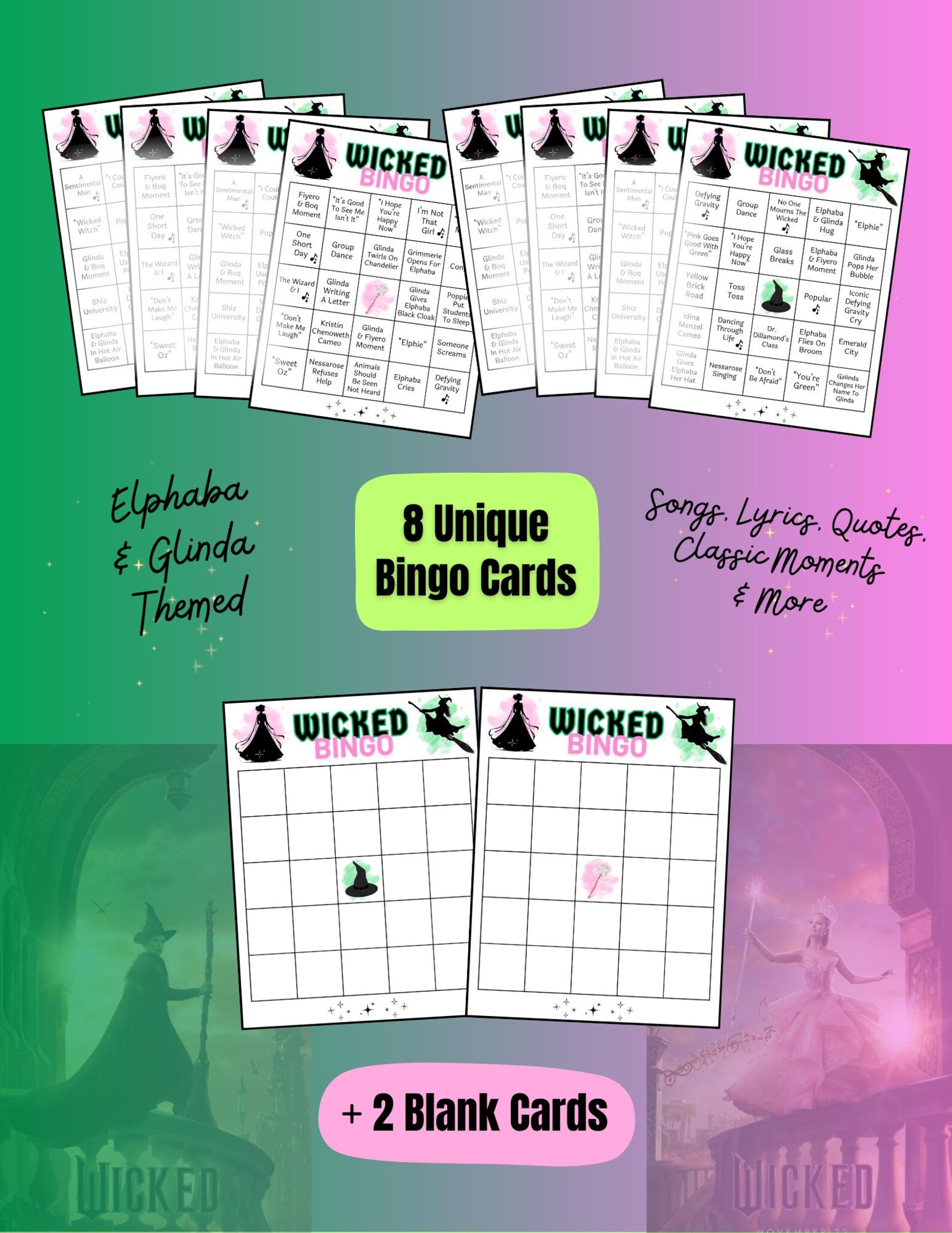 Wicked Movie Bingo Cards: Wicked Watch Party Game - Etsy