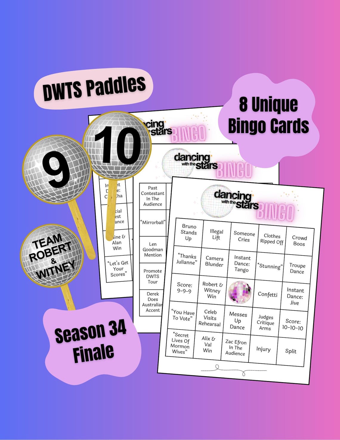 Dancing With the Stars Finale: DWTS Bingo • DWTS Paddles - Etsy