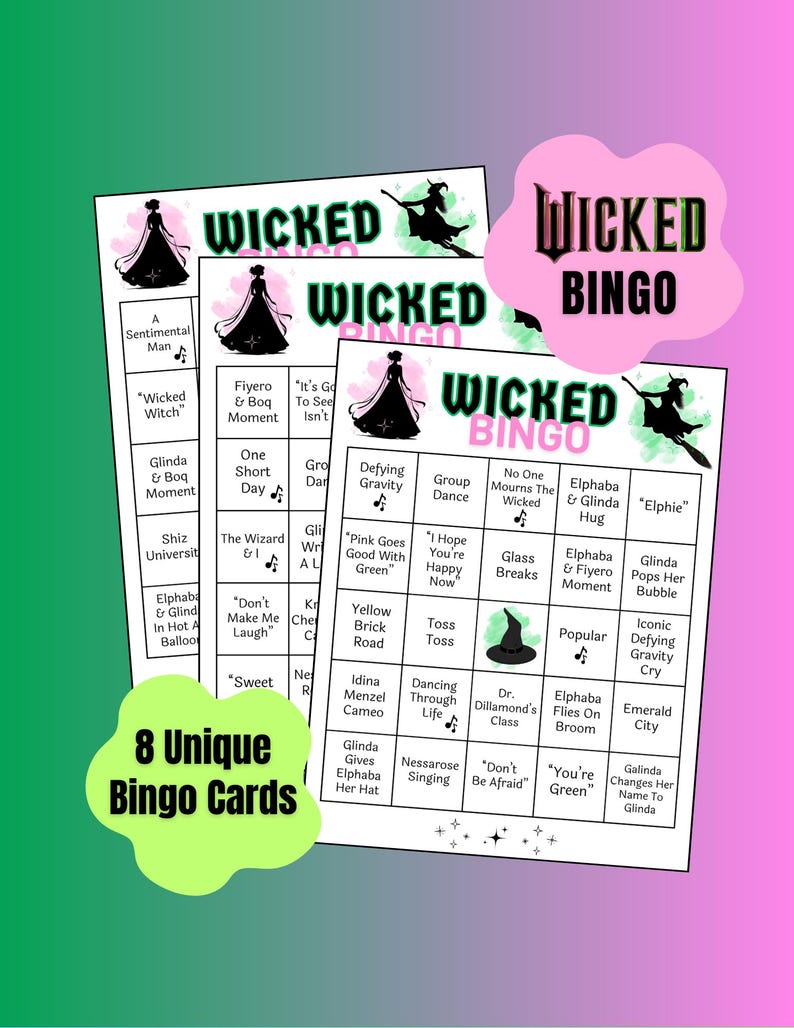 Wicked Movie Bingo Cards: Wicked Watch Party Game - Etsy