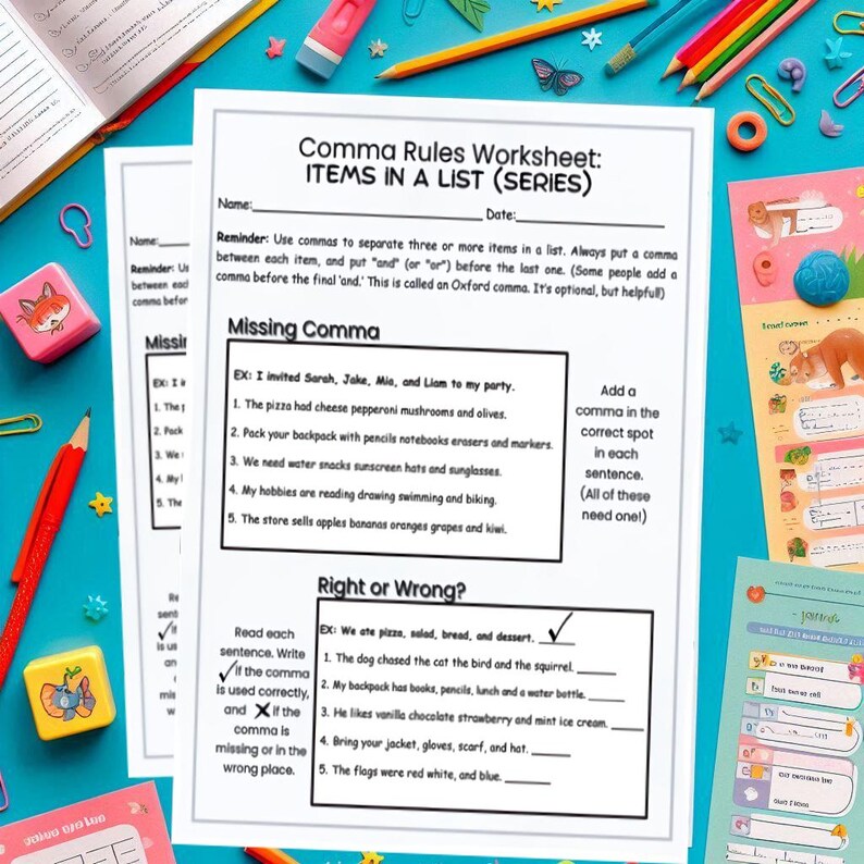 Comma Rules Made Easy 20 Printable Worksheets Instant Download PDF - Etsy