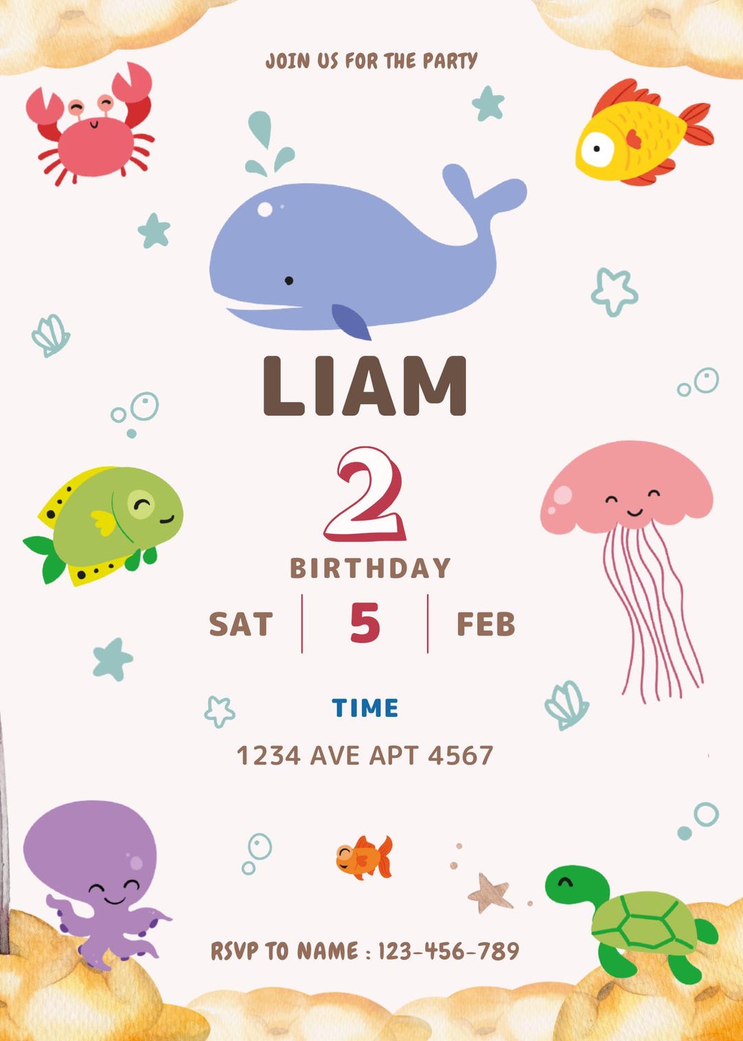 Sea Life Birthday Party Invitation | Editable Canva Template | Ocean ...