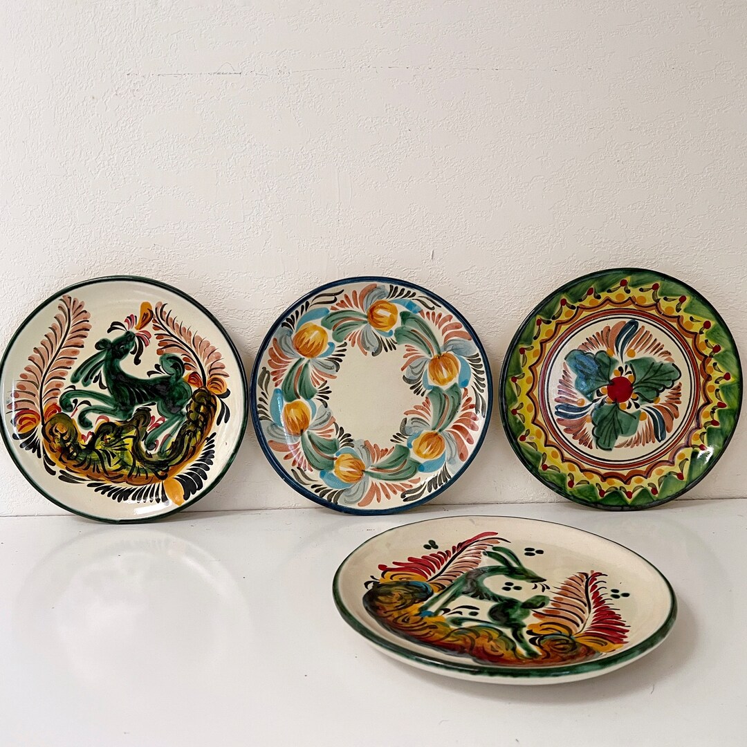 Set of Four Decorative Pottery Plates - Etsy