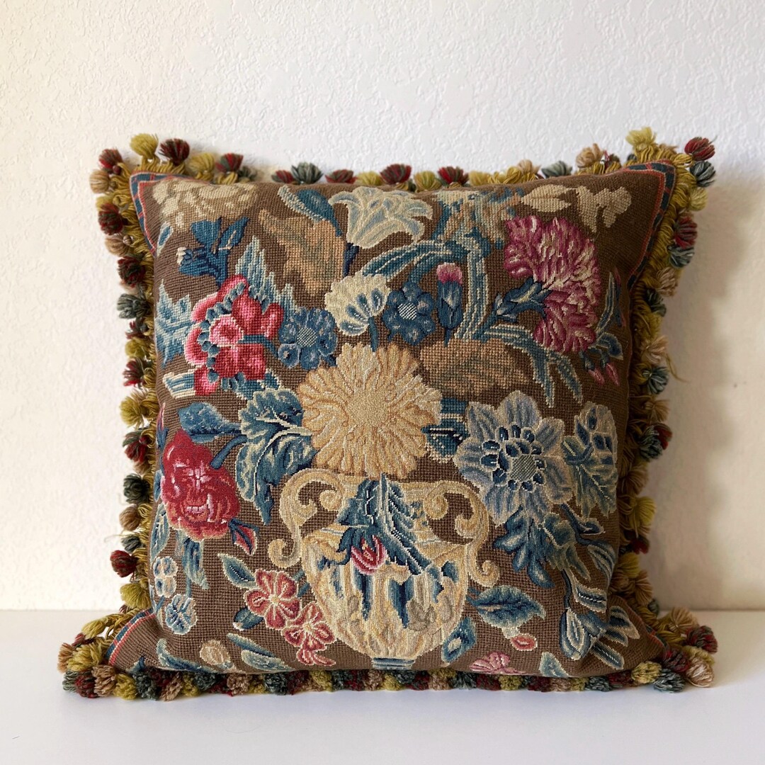 Vintage Large Floral Tapestry Pillow - Etsy