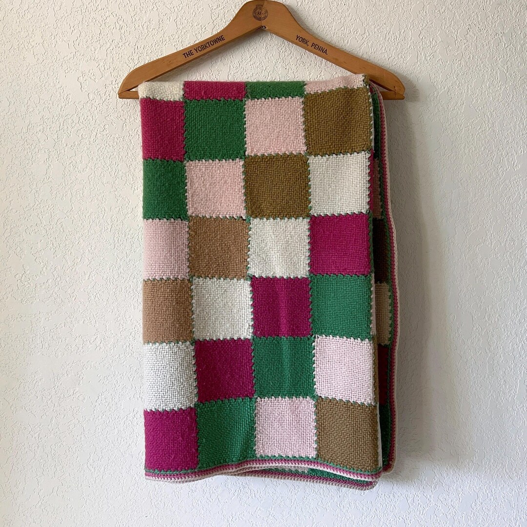Vintage Crocheted Checkerboard Throw Blanket or Afghan - Etsy