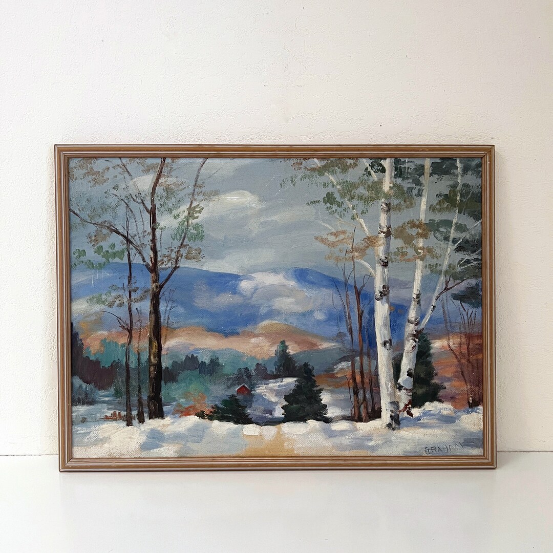Vintage Winter Landscape Painting Signed Graham - Etsy