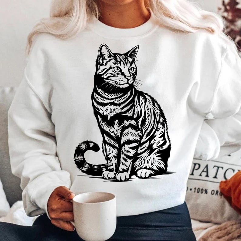 Tabby Cat Sitting Realistic Portrait SVG PNG Cut File (digital Download ...