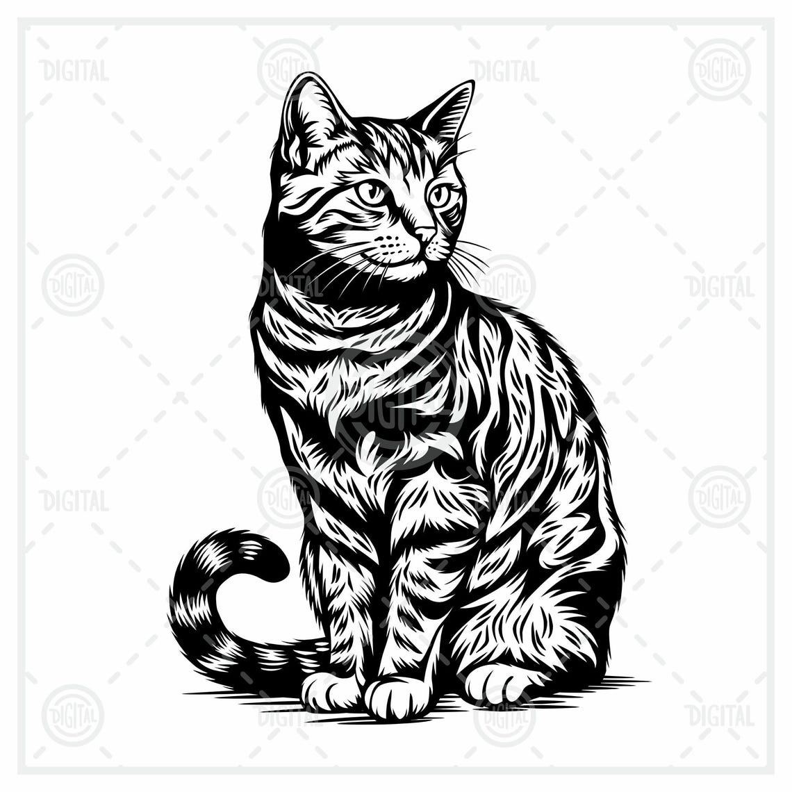 Tabby Cat Sitting Realistic Portrait SVG PNG Cut File (digital Download ...