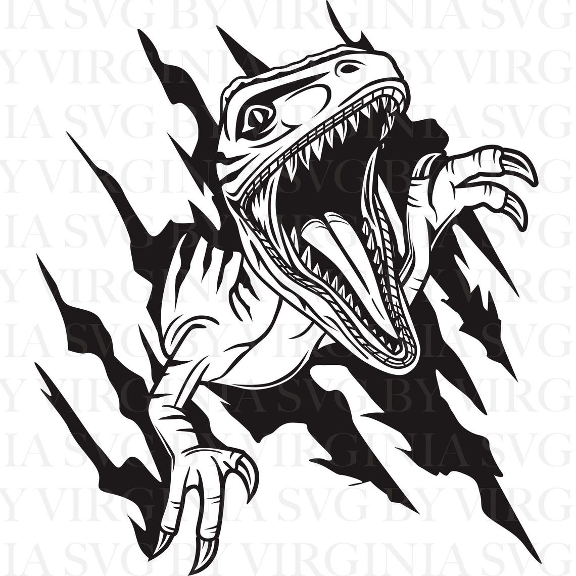 Tribal Velociraptor SVG: Ferocious Raptor Head Art (digital Download ...