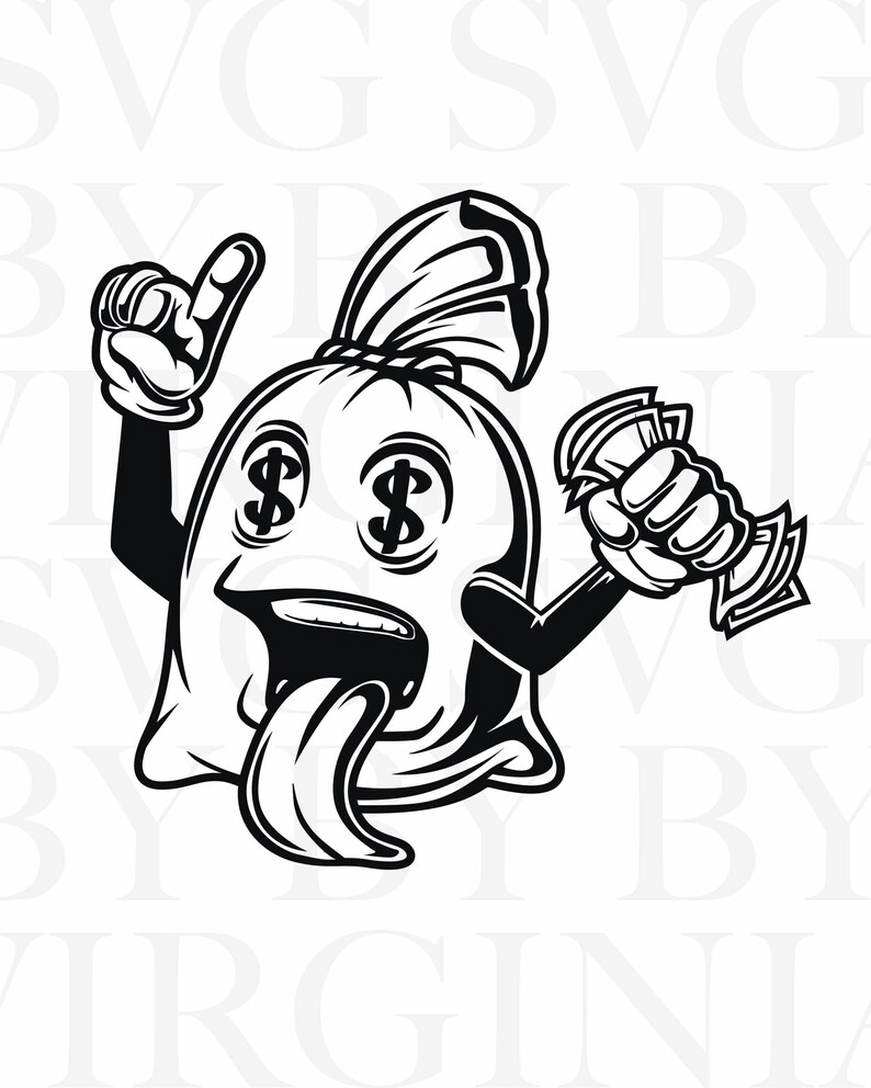 Funny Money Bag Cartoon SVG: Dollar Sign Eyes, Rich Graphic (digital ...