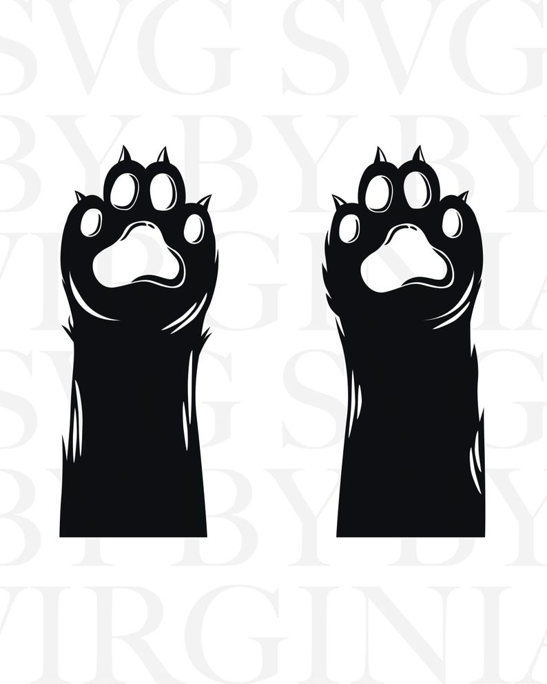 Cat Paw Print Outline Clipart, Kitty Paws up Silhouette Design (digital ...