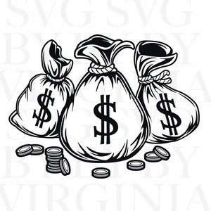 Money Bags SVG Cut File: Dollars & Gold Coin Bags Clipart Vector ...