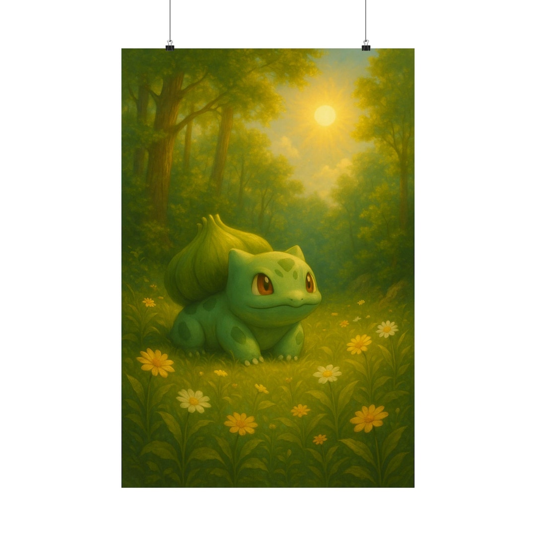 Kanto Region Grass Starter Anime Art Print: Whimsical Forest Scene ...