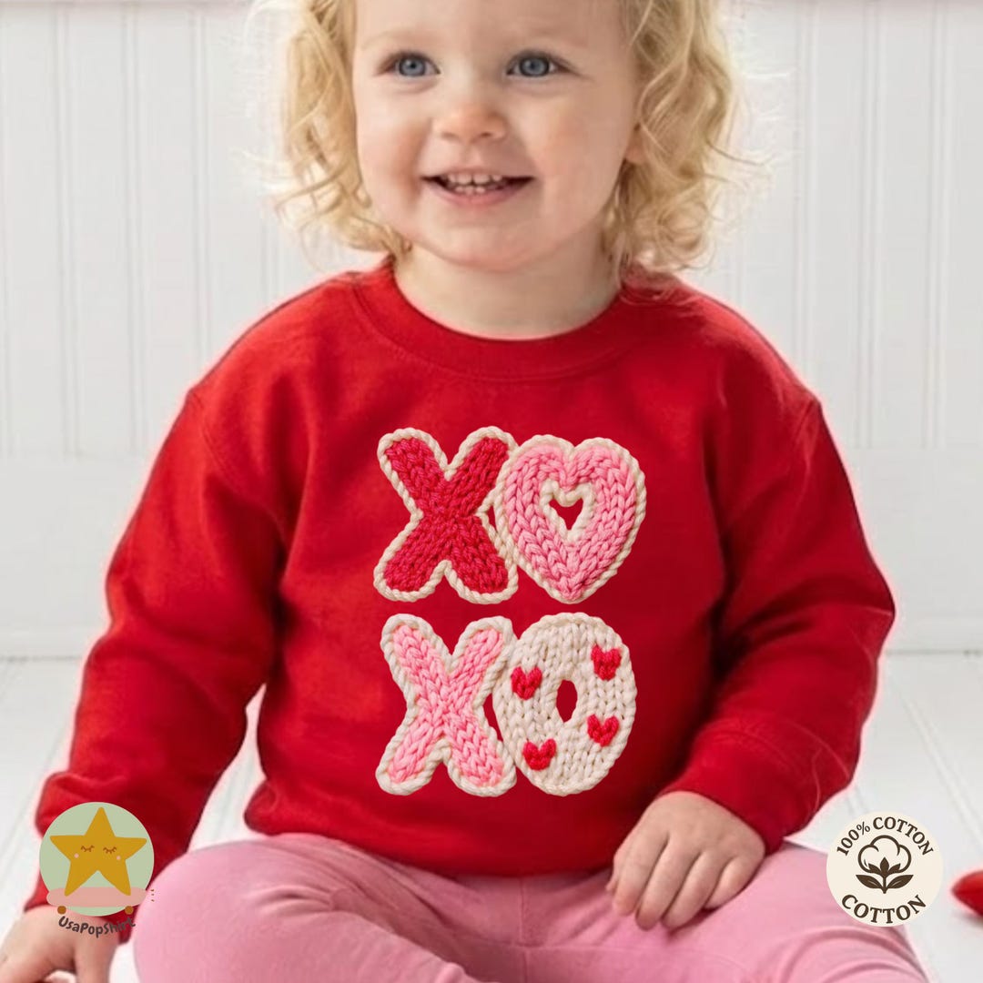XOXO Valentine Toddler Sweatshirt, Cute Valentine Baby Shirt, Red Kids ...
