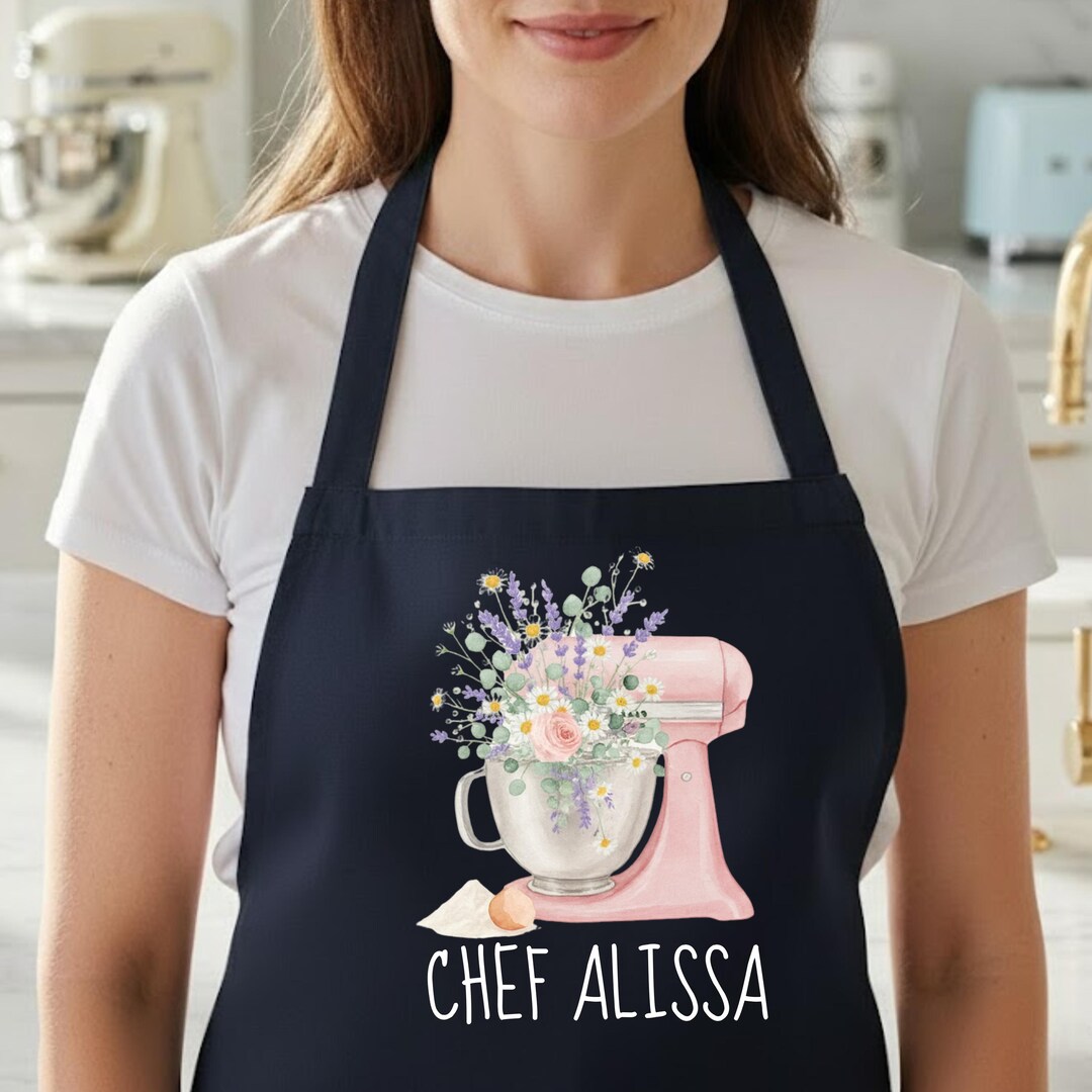 Personalized Chef Apron, Custom Name Baking Apron, Floral Mixer Apron ...