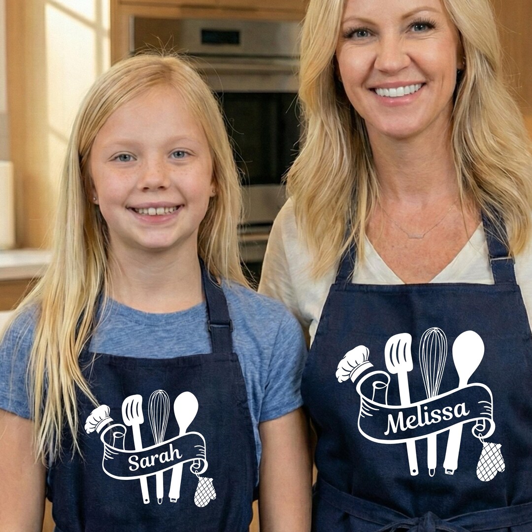 Personalized Mother Daughter Apron Set, Custom Name Cooking Aprons ...