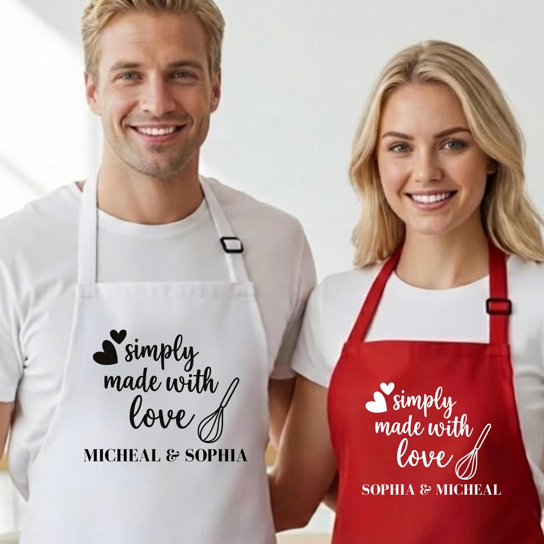 Personalized Couple Aprons Set, Simply Made With Love Apron, Custom ...