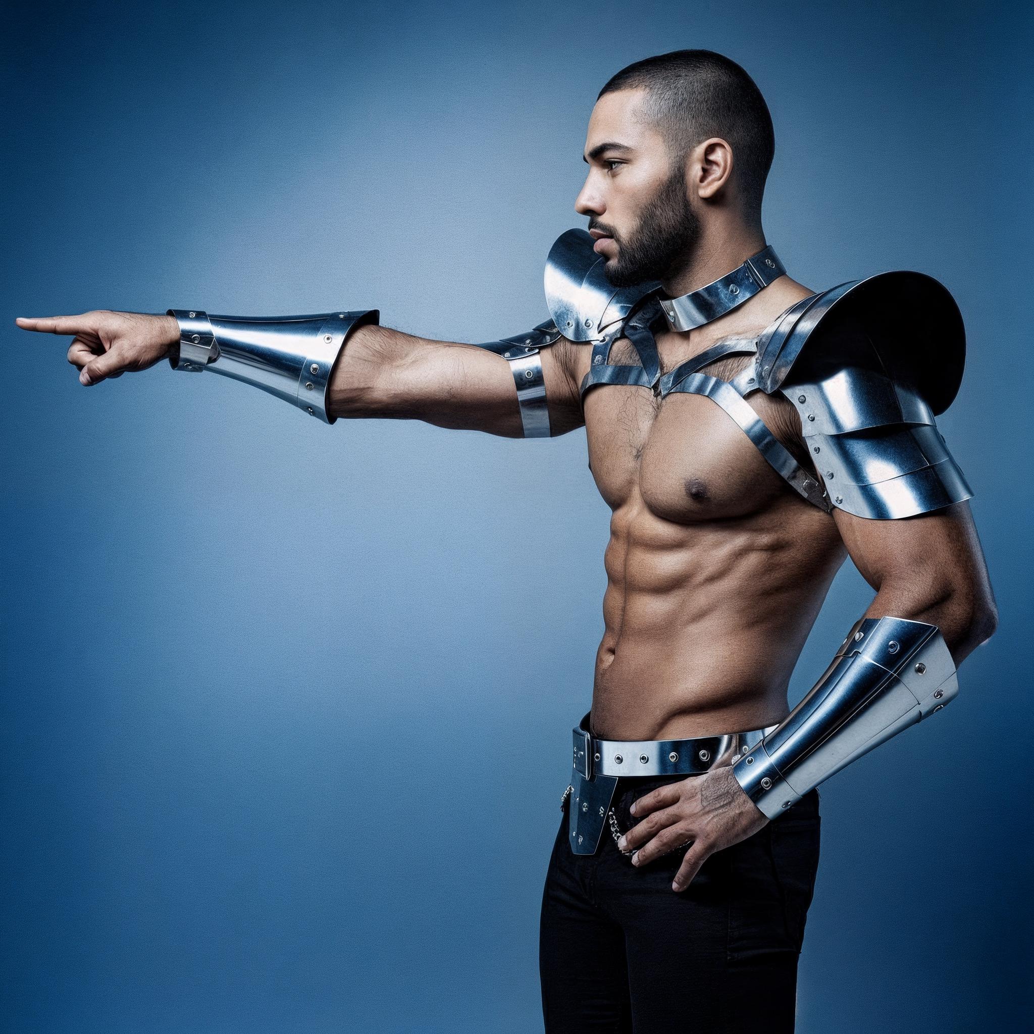 Silver Pole Dance Costume For Men Stripper Outfit With Shoulder Pads 5582