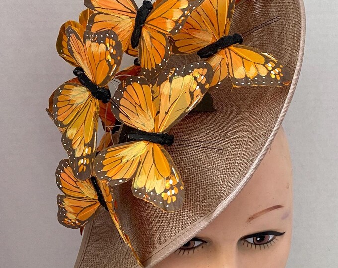 Neutral Beige Tear Drop Hat With Orange Monarch Butterflies - Etsy