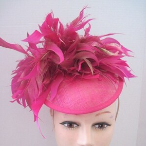 Hot Pink Sinamay Hat With Spiky Pink Feathers With Gold Spray - Etsy