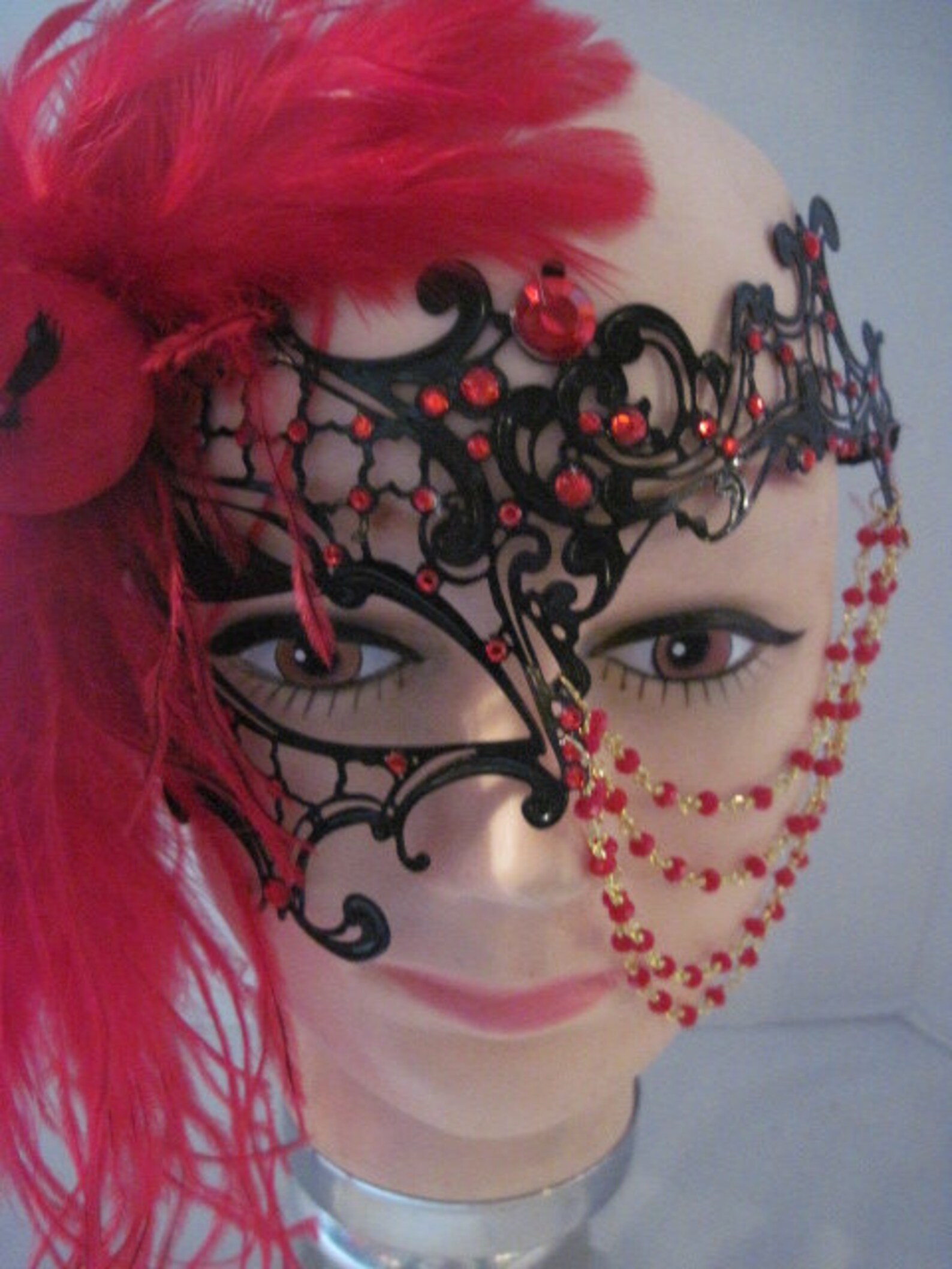 Feathered Red Cardinal Bird on a Feathered Mask With Eye - Etsy