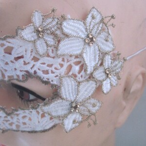 White Lace Mask With Embroidered Flowers and Gold Accents - Etsy