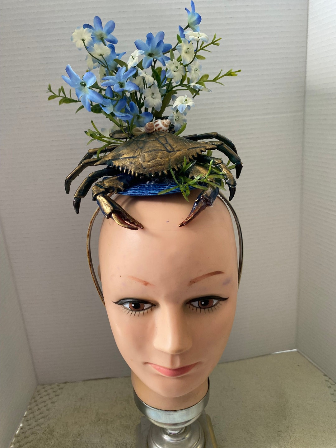Blue Crab Fascinator With Blue Flowers N Ocean Shells - Etsy