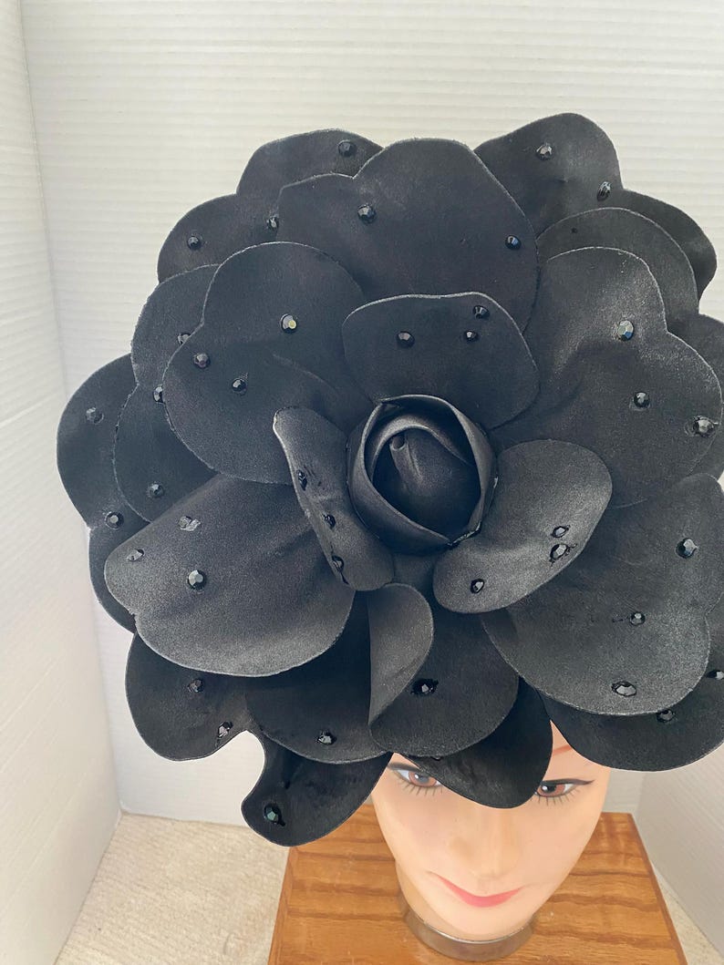 Elegant Extra Large Single Black Rose With Black Crystal Accents - Etsy