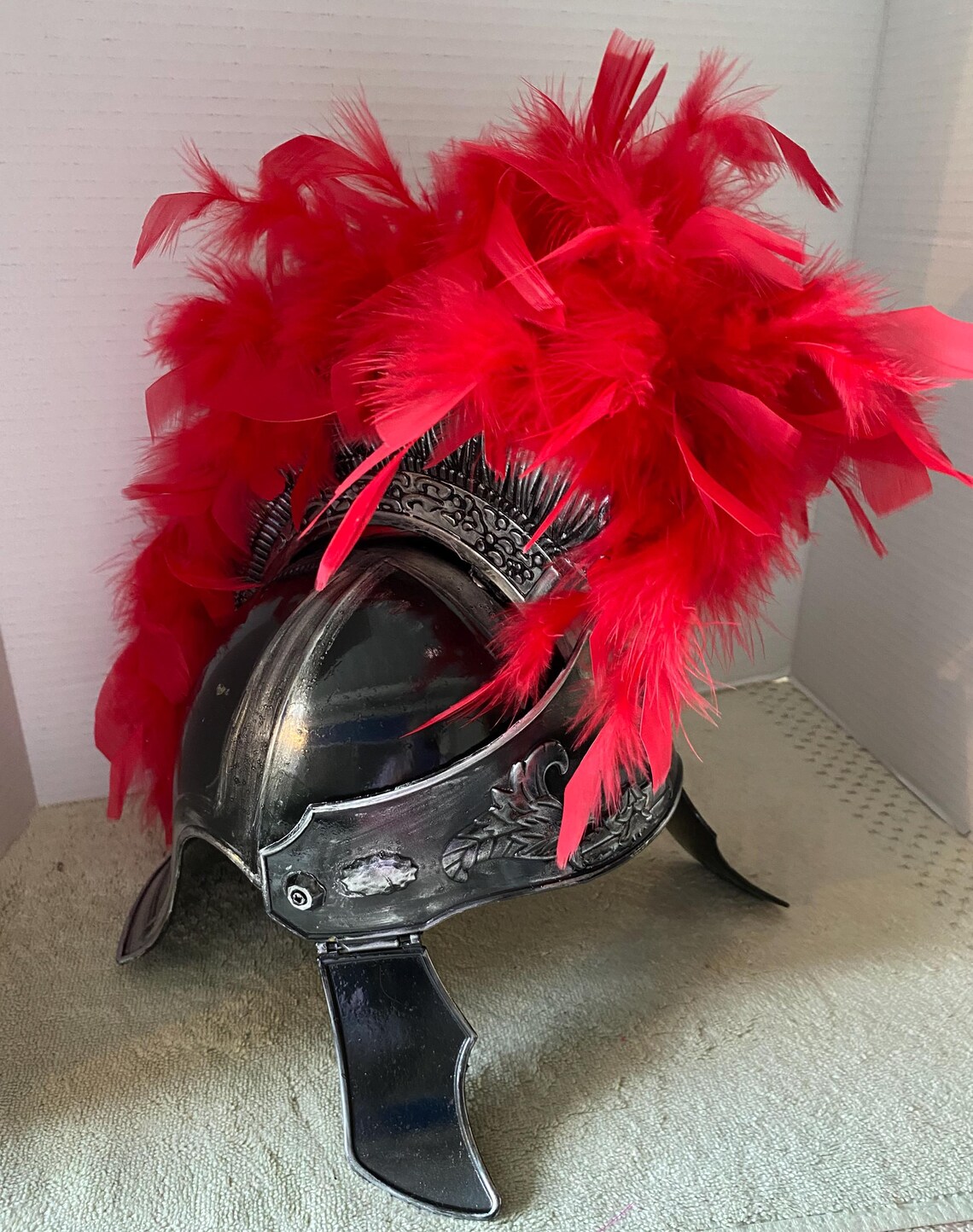 Black & Silver Gladiator Helmet With Feathers - Etsy