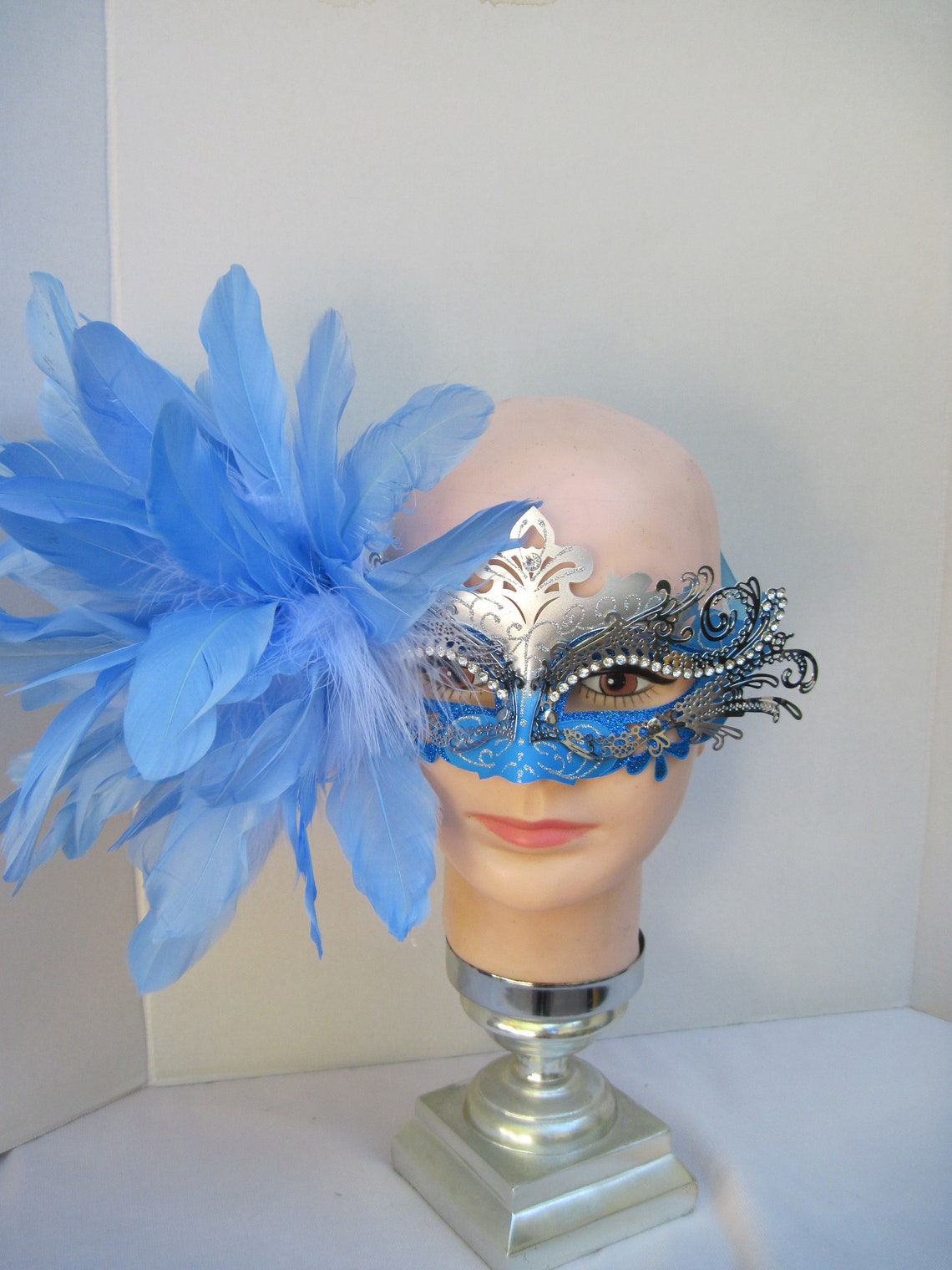 Turquoise Blue Masquerade Mask With Silver Metal Overlay Blue | Etsy