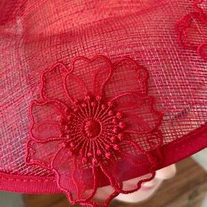 Curled Red Quills With Embroidered Flowers on a Red Sinamay Hat - Etsy