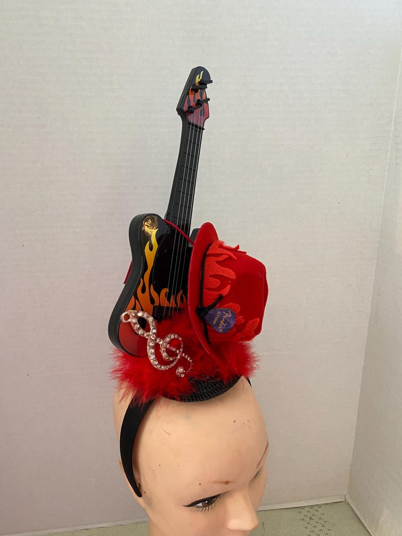 Guitar & Red Flaming Hat Fascinator - Etsy
