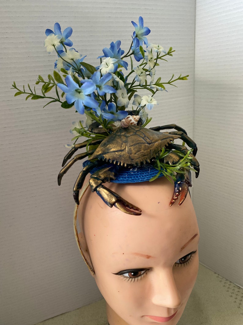 Blue Crab Fascinator With Blue Flowers N Ocean Shells - Etsy