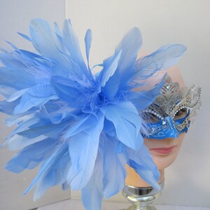 Turquoise Blue Masquerade Mask With Silver Metal Overlay Blue & White ...