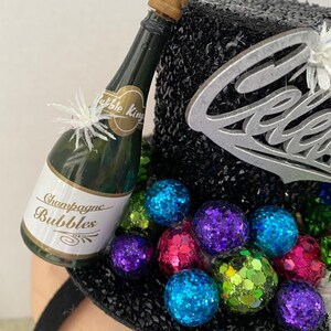 Black Shiny Top Hat With Champagne & Celebrate Sign - Etsy