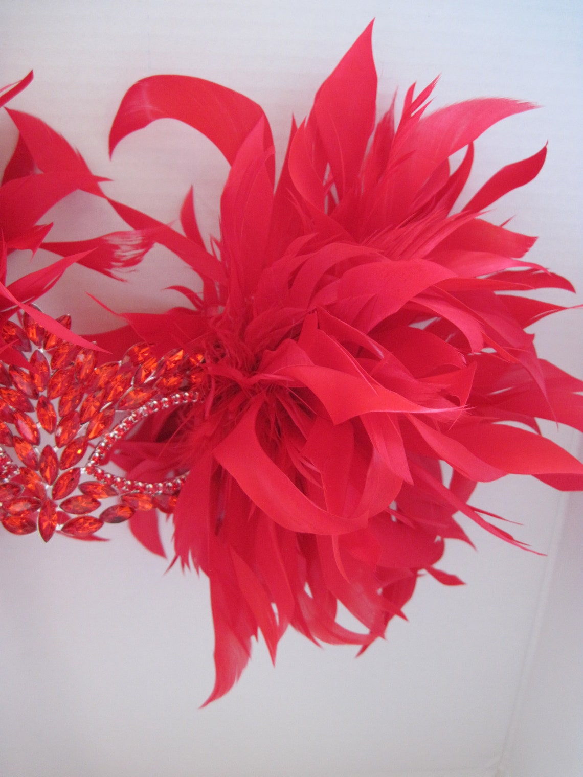 Red Crystal Mask With Spiky Red Feathers and Mask Stick - Etsy